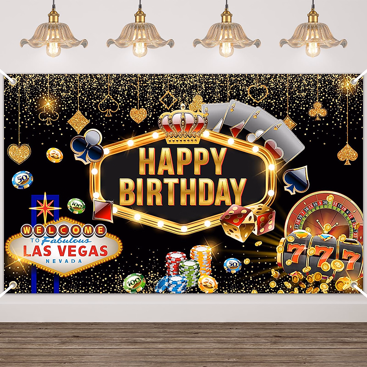 Avezano Casino Birthday Backdrop Las Vegas Casino Night Birthday Background Banner Casino Sign for 40th 50th Birthday Party Supplies (70.8x43.3inch)