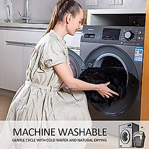 YUSOKI Black Faux Fur Throw Blanket,2 Layers,50" x 60", Soft Fuzzy Fluffy Plush Furry Comfy Warm Cozy Blanket for Couch Bed Chair Sofa Bedroom Mens Gift