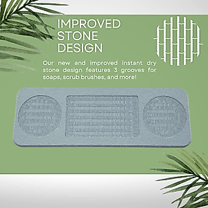 Zenera Instant Dry Sink Caddy Organizer - Fast Drying Stone Sink Caddy - Water Absorbing Stone - Bamboo Brush Included