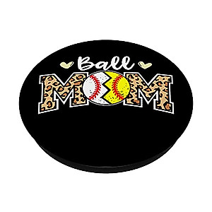 Ball Mom Leopard Funny Baseball Softball Player Mom PopSockets PopGrip: Swappable Grip for Phones & Tablets