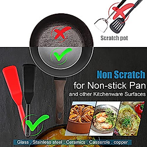 Silicone Thin Spatula Omelet Spatula Turner Long Crepe Spatula Heat Resistant Cooking Spatula Non Stick Pancake Spatula for Cooking Egg Burgers Pizza Pancake Steak Omelet Crepes (2, Red, Black)