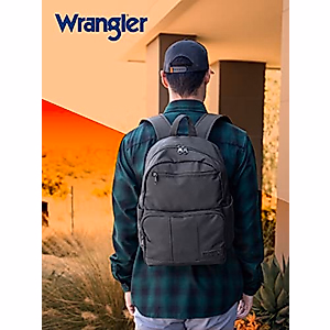 Wrangler Industry Backpack Classic Logo Water Resistant Casual Daypack with Padded Laptop Notebook Sleeve (Black)