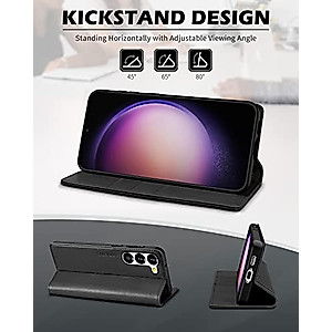 SHIELDON Case for Galaxy S23 5G 6.1", Genuine Leather Galaxy S23 Wallet Case RFID Blocking Credit Card Holder Folio Magnetic Kickstand Shockproof Cover Compatible with Galaxy S23 2023 - Black