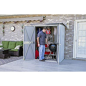 Arrow Shed Designed 5' x 3' x 6' Compact Outdoor Metal Backyard, Patio, and Garden Shed Kit, Flute Gray and Anthracite