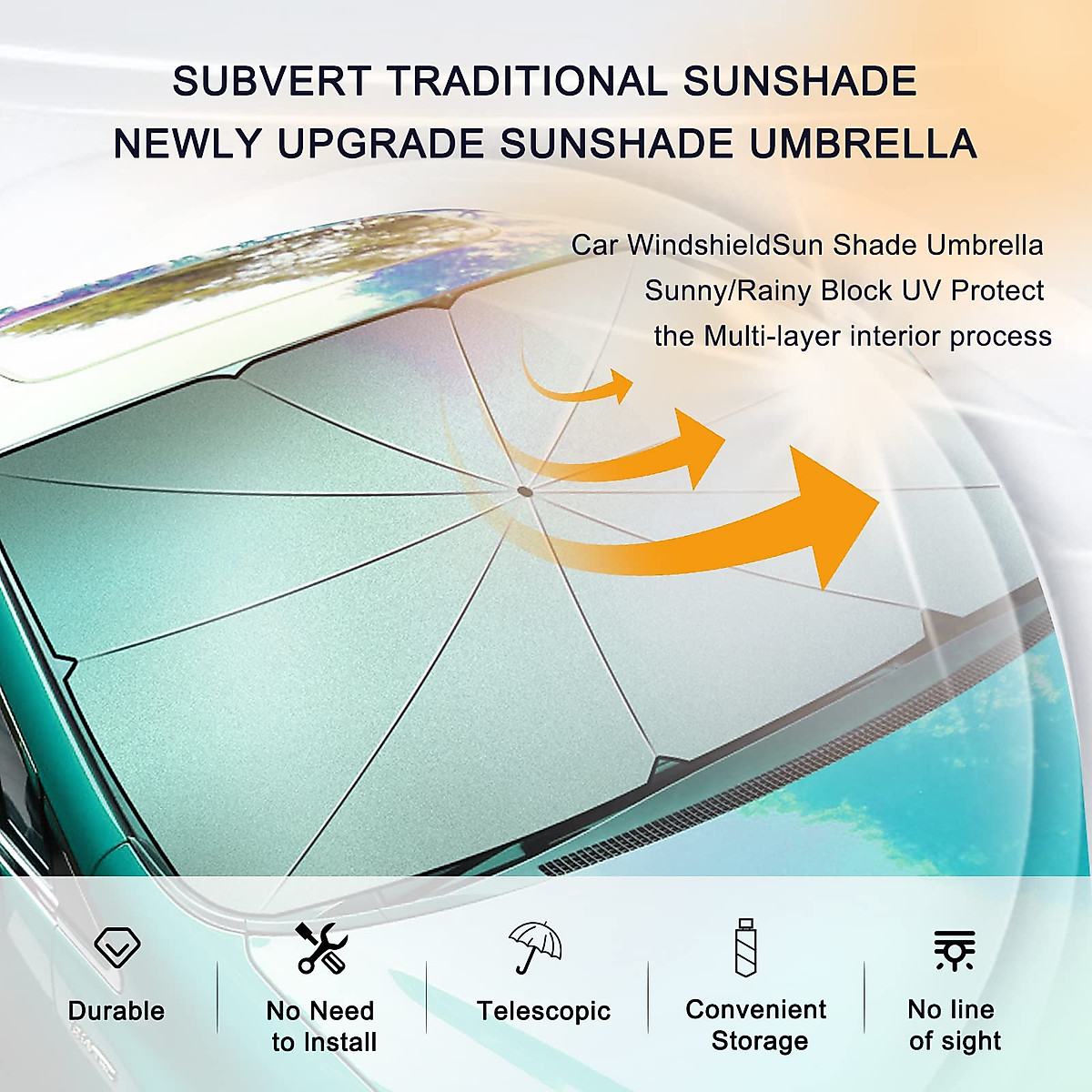 Sodcay 1 PC Car Windshield Sun Shade Umbrella, Foldable Sun Shade Car Sun Visor Protector Reflector Car Accessories Interior for UV Ray Block and Sun Heat Protection (31" x 55")