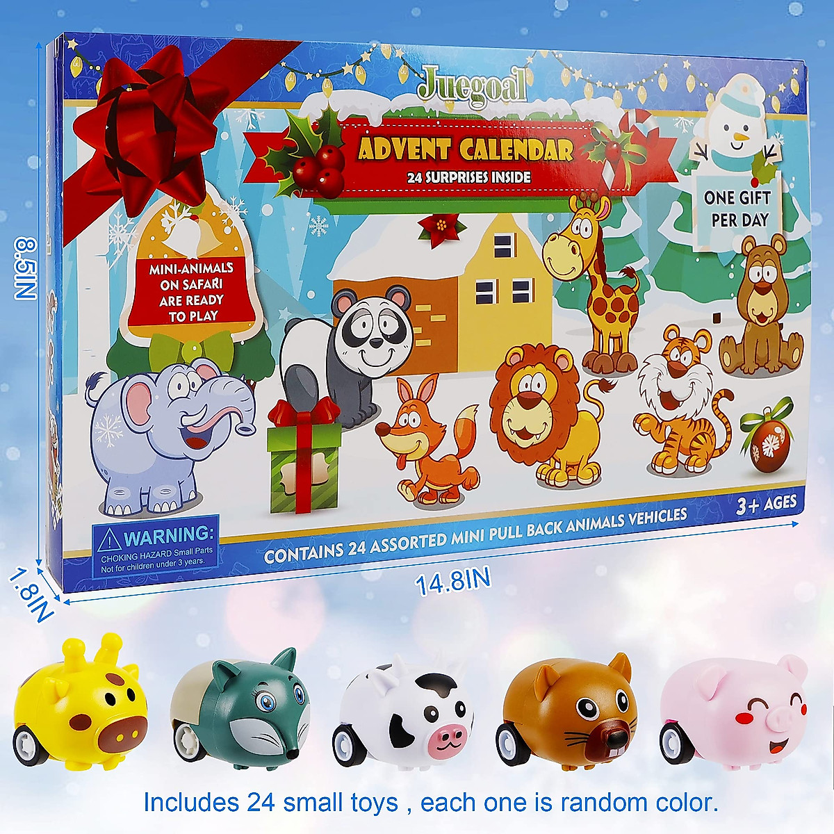 Juegoal Cars Advent Calendar 2023 for Kids, Animal Stocking Stuffer Toy Cars with 24 Different Pull Back Animals Vehicles Surprise Every Day, Race Cars Perfect for Toddler, Boys and Girls