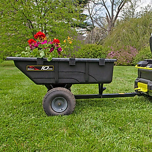 Brinly PCT-101BHC-A2 10 cu.ft. 650lb Heavy Duty Tow-Behind Poly Utility Cart & Dump Trailer with Compression Molded Bed & Built-in Zerk Fitting Wheel Bearings