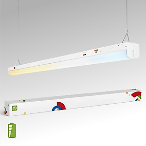 ASD 4ft LED Linear Strip Light Fixture with Emergency Battery Backup - 22W-44W 5853LM Linkable LED Shop Light - 3500K-5000K Adjustable Dimmable Commercial Ceiling Light Fixture - UL DLC