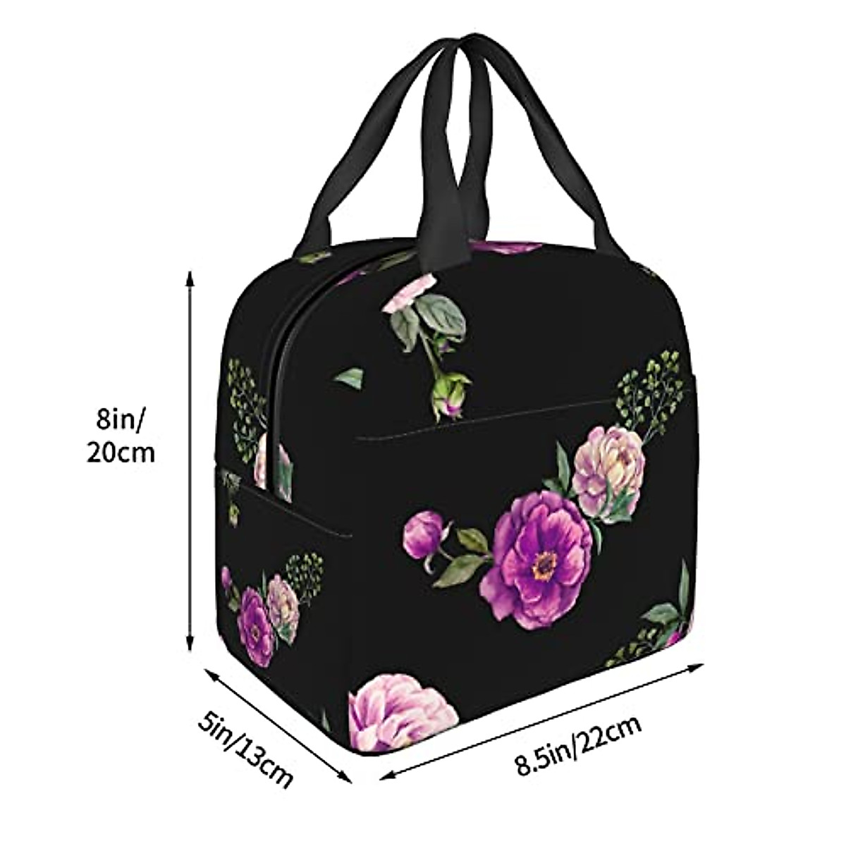 Reusable Lunch Tote Bag Watercolor Purple Floral Roses Insulated Lunch Bag Durable Cooler Lunch Box