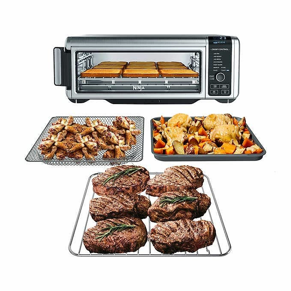 Ninja FT205CO Digital Air Fry Pro Countertop 10-in-1 Oven w/Extended Height, XL Capacity, Flip Up & Away Storage, with Air Fry Basket, Sheet Pan, Broil Rack, Wire Rack & Crumb Tray, Silver (Renewed)