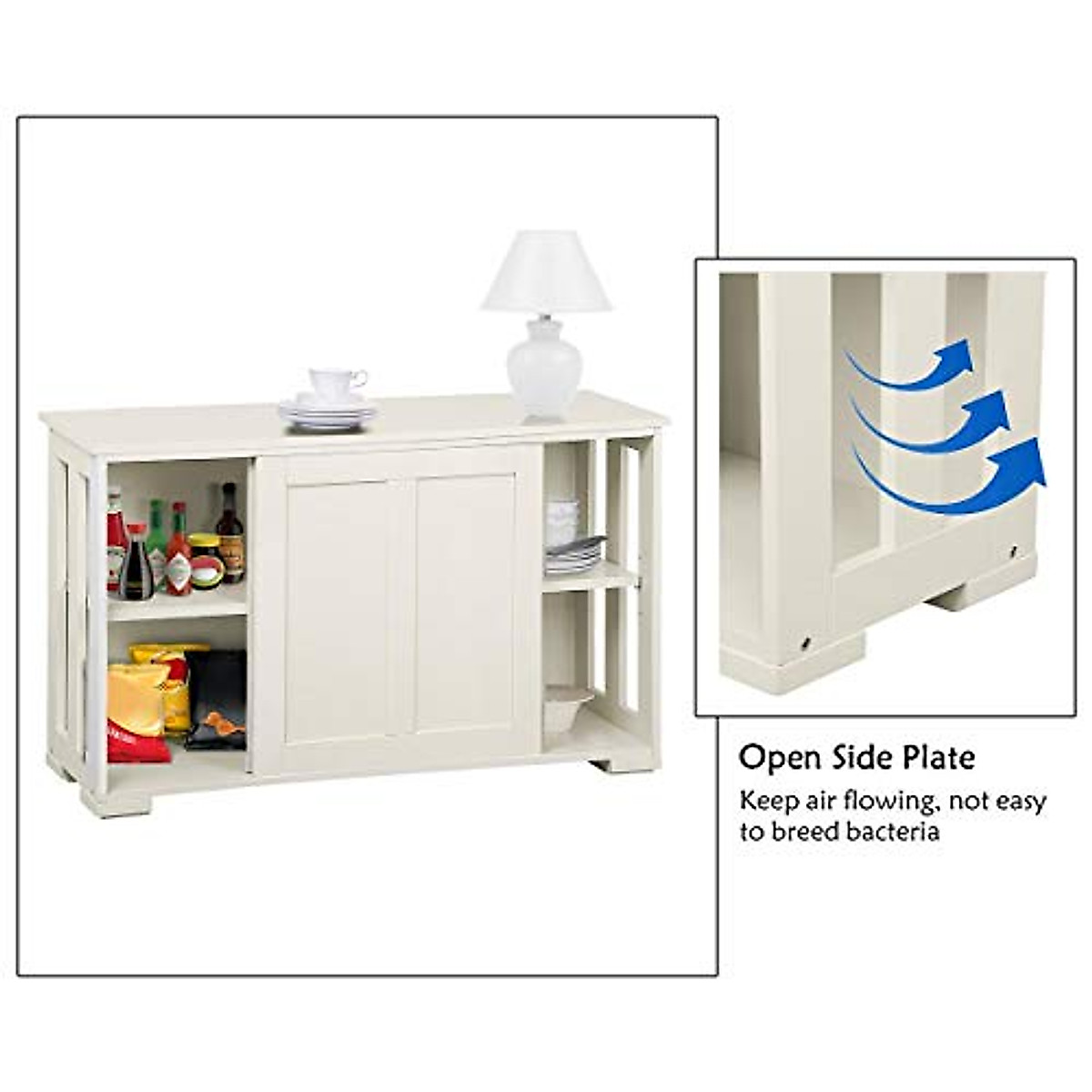 Yaheetech Storage Cabinet Kitchen Buffet Cabinet Sideboard with Sliding Door, Adjustable Shelf & Open Side Panels, Stackable Cupboard for Kitchen, Living Room, Hallway Furniture, Antique White