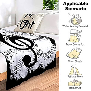 MIBDDK Abstract Music Note with Piano Blanket Flannel Fleece Throw Blankets for Sofa Couch Bed Office All Season 60"X50"