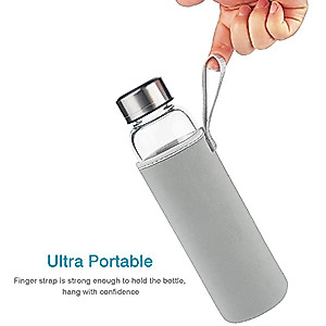 Borosilicate glass water bottle with Leak Proof Lid and Protective Neoprene Sleeve 32oz / 16oz (Green Leaves, 16oz)