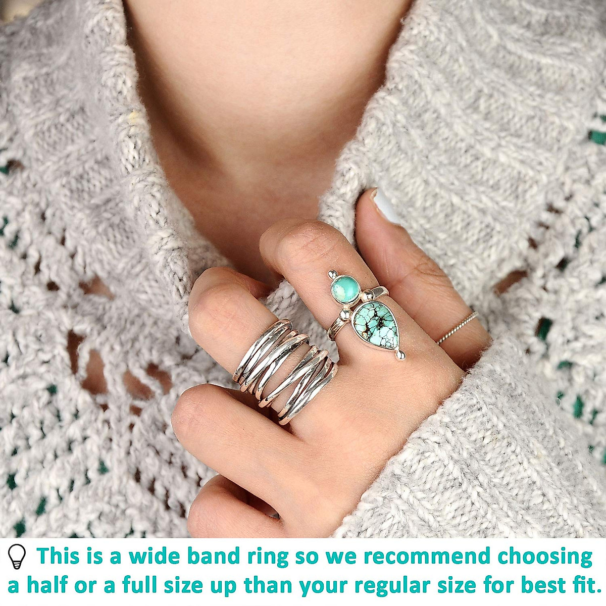 Boho-Magic 925 Sterling Silver Band Rings for Women Wide Wrap Statement Ring (7)