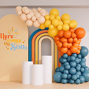 Beaumode Retro Blue Orange Mustard Yellow Balloon Arch Garland Kit 149pcs for Here Comes the Son Baby Shower Boy First Trip Around the Sun Theme Birthday Boho Party Backdrop Decoration (Slate Blue)