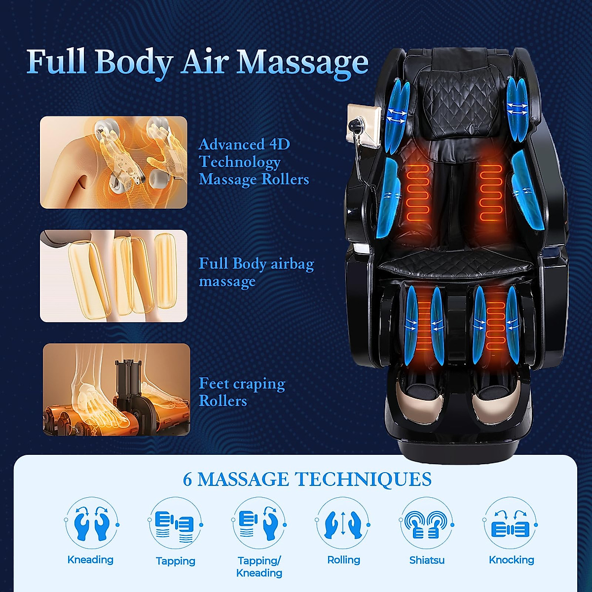 Kollecktiv AI Voice Massage Chair, Full Body Zero Gravity SL-Track Shiatsu Massage Recliner Chair with Heat Body Scan, for Dad, Husband (Black)