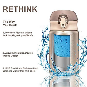 Diller Thermal Water Bottle - 10 Oz Mini Insulated Stainless Steel Bottle, Leakproof Cute Vacuum Flask, Perfect for Purse or Kids Lunch Bag, 12 Hours Hot & 24 Hours Cold (Gold, 10 oz)