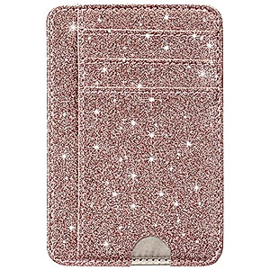 HOTCOOL Card Holder Wallet Front Pocket Minimalist Leather With RFID Blocking Wallet for Men & Women, Glitter Rose