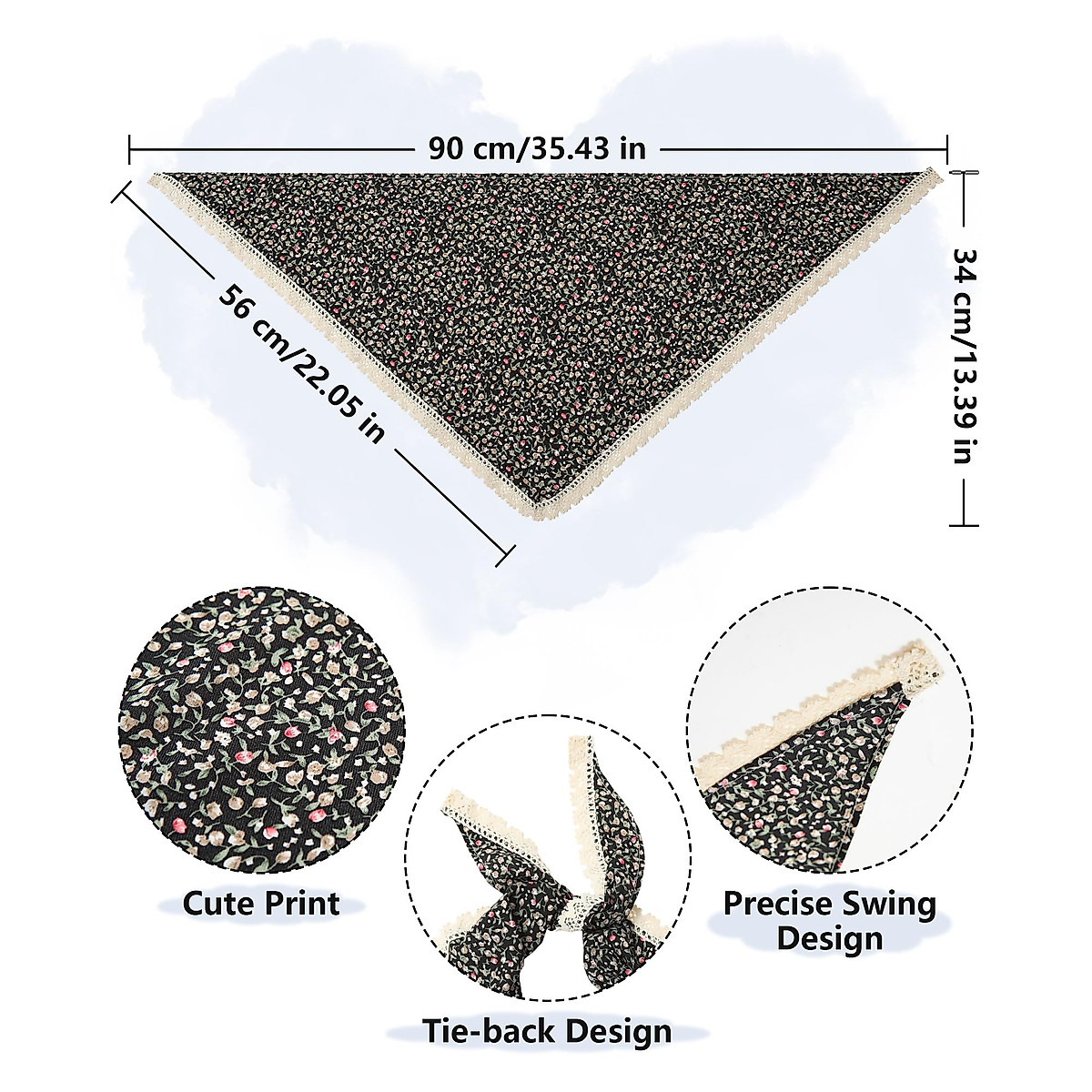 AWAYTR 3Pcs Hair Bandanas Head Kerchief for Women Girls Tie-Back Boho Hair Scarf Headband Bandana Triangle Head Scarf (Floral - Blue/Black/Yellow)