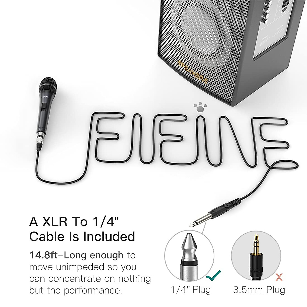 Fifine Karaoke Microphone, Dynamic Vocal Microphone for Speaker,Wired Handheld Mic with On and Off Switch and14.8ft Detachable Cable-K6