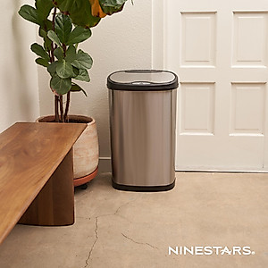 Ninestars DZT-50-13 Automatic Touchless Motion Sensor Oval Trash Can with Black Top, 13 gallon/50 L, Stainless Steel