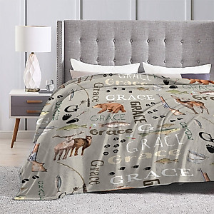 Personalized Hunting Fishing Blanket Gifts Super Soft Lightweight Custom Flannel Blanket Baby Blankets Throw for Infants Toddlers Boys Girls, Suitable for Couch Sofa Bed All Seasons 60"x80" for Adult