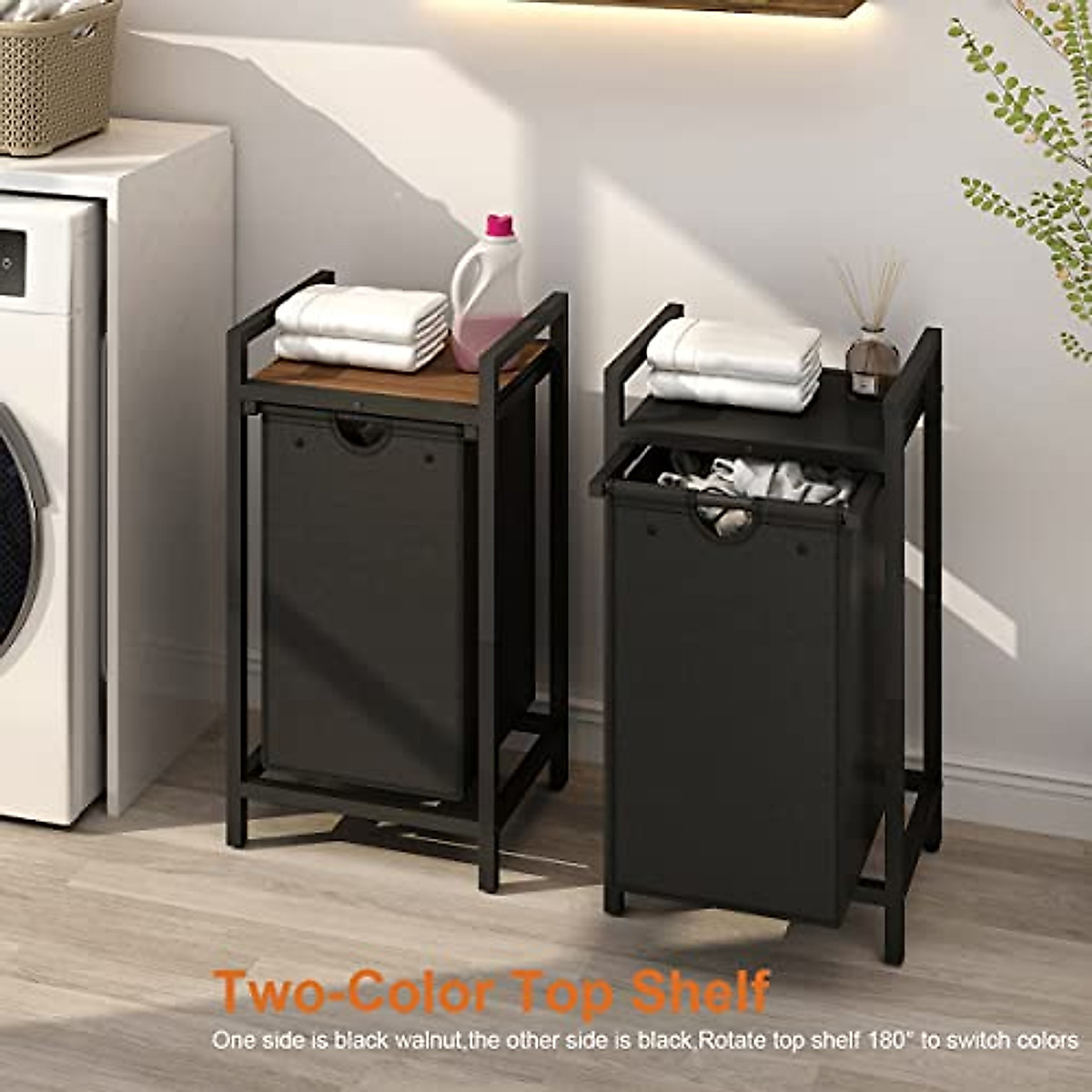 LAATOOREE Laundry Hamper, Two-Color Laundry Basket with Removable Laundry Bag and Top Shelf, Clothes Hamper for Samll Space,Laundry Room, Bedroom, Bathroom