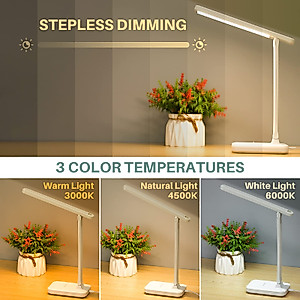 candyfouse LED Desk Lamp with Touch Control, Reading Lamp No Flicker, 3 Color Modes, Foldable Table Lamp, Eye Caring Reading Light for Office, Home, Dormitory, USB Interface DC5V 1A