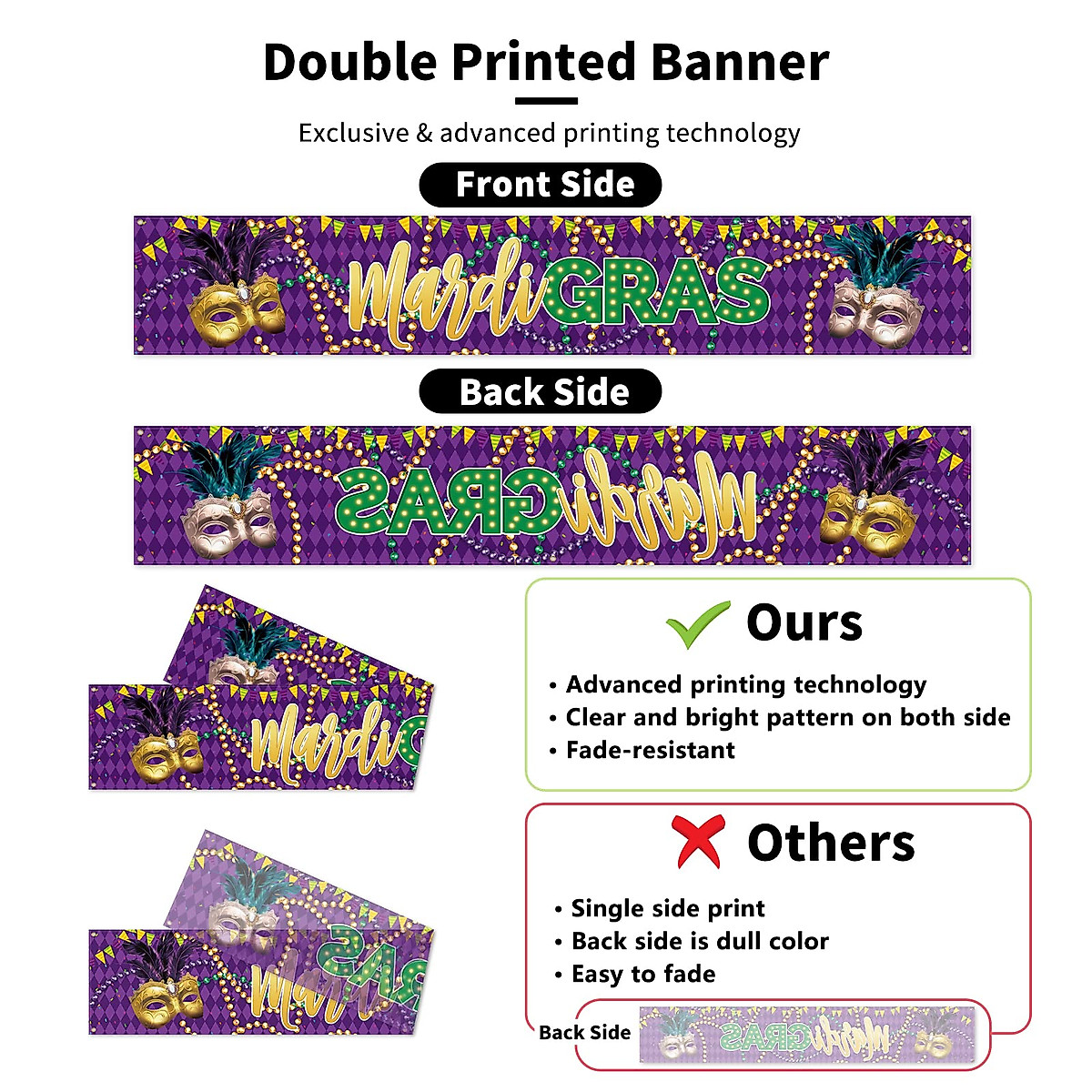 Probsin Large Mardi Gras Banner Outdoor Decorations 120" x 20" Fat Tuesday Yard Sign New Orleans Holiday Masquerade Party Supplies Carnival Backdrop for Garden House Fence Balcony Garage Gifts Lawn