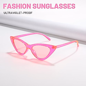 Przene Fashion Candy Cat eye Sunglasses Retro Women Eyewear Fluorescent Pink Frame Pink lens