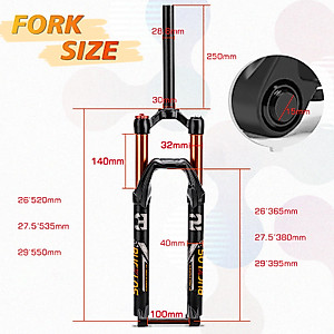 BUCKLOS 26/27.5/29 inch MTB Fork 120mm Travel, 1-1/8" Straight/Tapered Mountain Bike Fork Rebound Adjust, 15mm×100mm Axle, Manual Lockout Air Shock