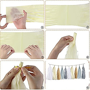 5-Pack Tan Brwon Gray Cream White Tissue Paper Tassel Garland Banner Party Streamers Backdrop for Neutral Baby Shower Birthday Wedding Bridal Shower Bachelorette Party Nursery Wall Hanging Decoration