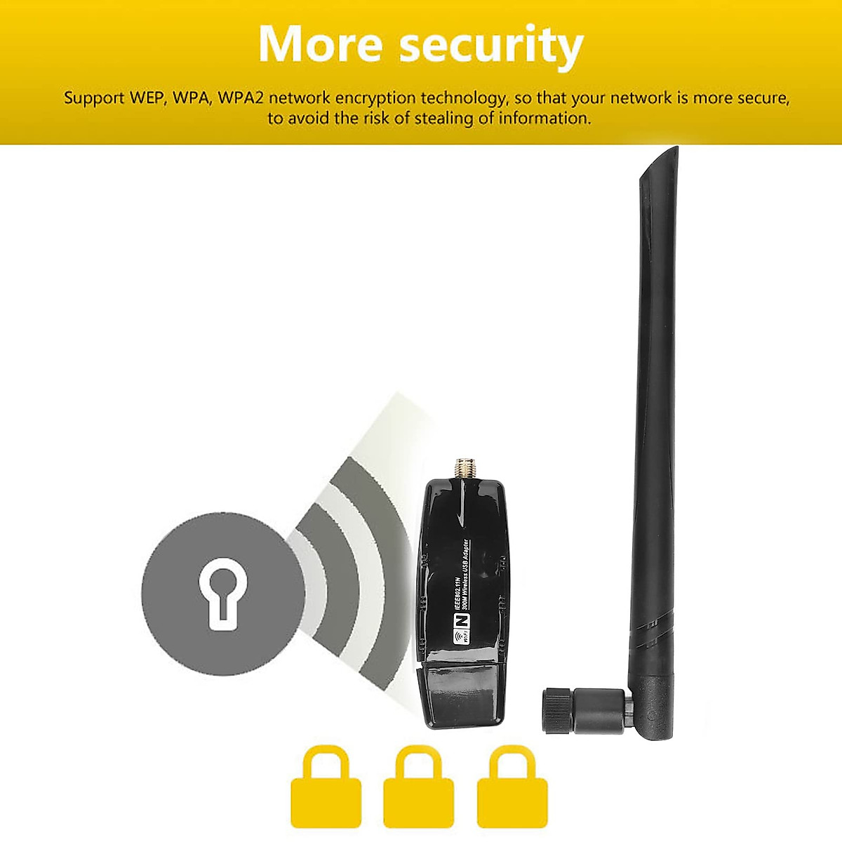 ciciglow Wireless USB WiFi Adapter for PC, 300Mbps High Speed Portable Wireless Network Adapter with Antenna, for Android, for Linux, for Windows XP, for Win7, for Win8, for Win10