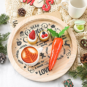 Sliner Christmas Wooden Santa Cookie Plates Round Treat Plates Serving Trays 11.81" Milk Snacks Cookie Plates for Gift Giving Cute Xmas Platters Decorative Santa Treat Board for Holiday Supply