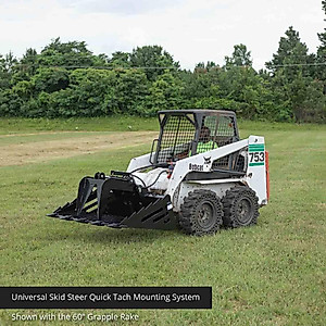 Titan Attachments 72-in Fine Grade Rock Grapple Skeleton Rake with Teeth, Universal Skid Steer Quick Tach