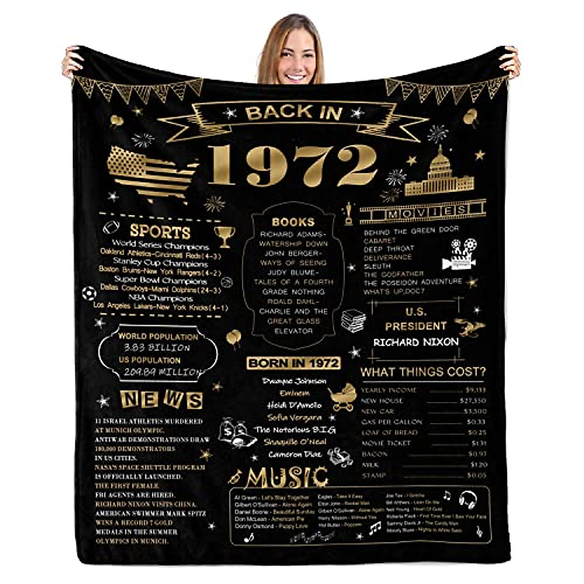 51th Birthday Gifts for Women Blanket, Gifts for 51 Year Old, 51 Years Old Birthday Gift for Women Or Men, Valentine's Day Gifts Back in 1972 51th Anniversary Wedding Gift Throw Blanket 60”x50”
