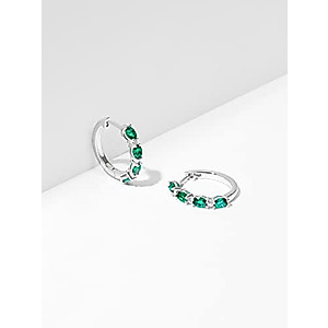 Amazon Essentials 0.12 cttw Lab Grown Diamond and Created Emerald 925 Sterling Silver Hoop Earrings (H-I Color, I1 Calarity) (previously Amazon Collection)