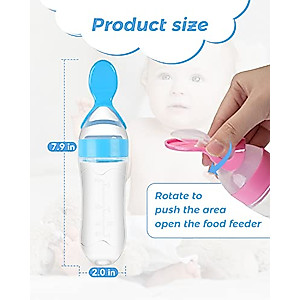 Baby Food Feeder, 3 Pack Squeeze Feeding Spoons, Silicone Baby Feeding Supplies, 3 oz Food Dispensing Spoon for Boys Girl Kids Toddlers