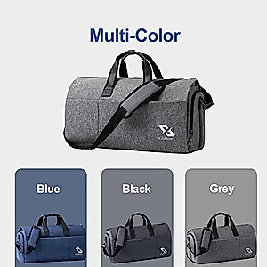 Golkcurx Convertible Garment Bag for travel,Carry on Garment Duffle Bag with Shoe Compartment, Detachable Shoulder Strap - 2 in 1 Suit Bags Suit Travel Bags for Men Women (Grey)