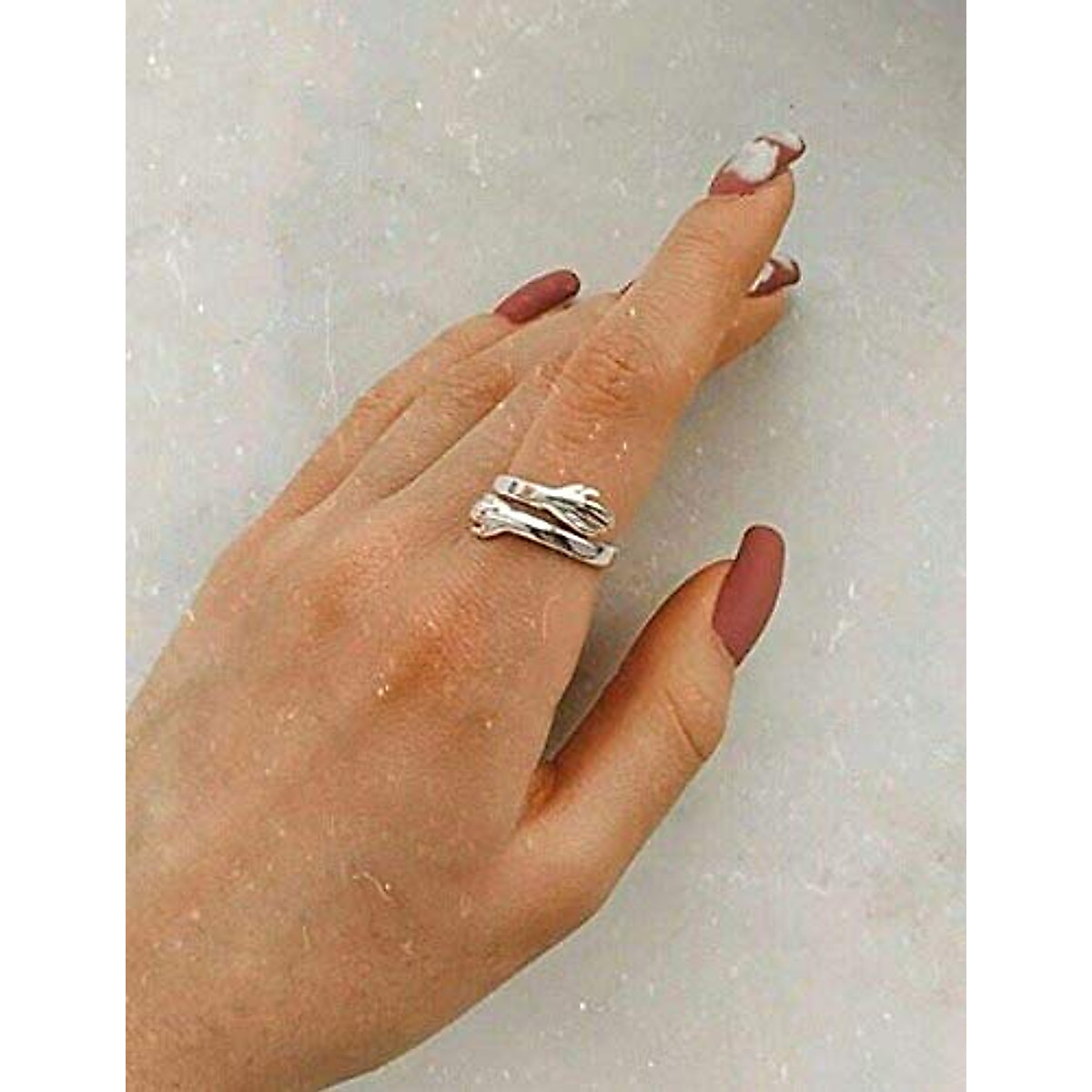 New 925 Sterling Silver European and American Jewelry Love Hug Ring, Adjustable Romantic Love Hugging Hands Open Ring for Women & Men (2PCS)