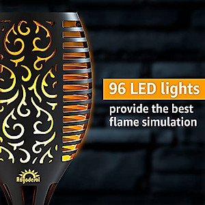 Rayodesol Solar Flame Torch Lights Outdoor, Decorative Pack of 1 pcs Each 96 LED Lamp with Dancing Flames Torches Landscape, Waterproof Outdoors Garden Patio Deck Decorations Lighting with Auto On/Off