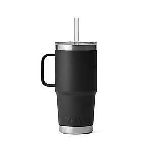 YETI Rambler 25 oz Tumbler with Handle and Straw Lid, Travel Mug Water Tumbler, Vacuum Insulated Cup with Handle, Stainless Steel, Black