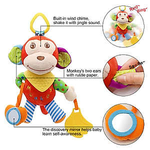 MARUMINE Baby Crib Stroller Hanging Rattle Toy with Teether, Car Seat Toys for 0-12 Months Infant (Monkey)