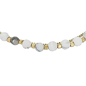 Fossil Women's Stainless Steel Gold-Tone Beaded Bracelet, Color: Gold/Howlite (Model: JF04443710)