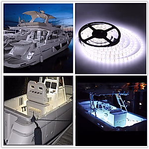 HOKIION Pontoon Led Boat Lights, 12V 20FT Marine Led Strip Lights, Waterproof Boat Interior Light, Under Gunnel Lights, Boat Deck Light, Night Fishing Lights with Extension Cable for Boat (White)
