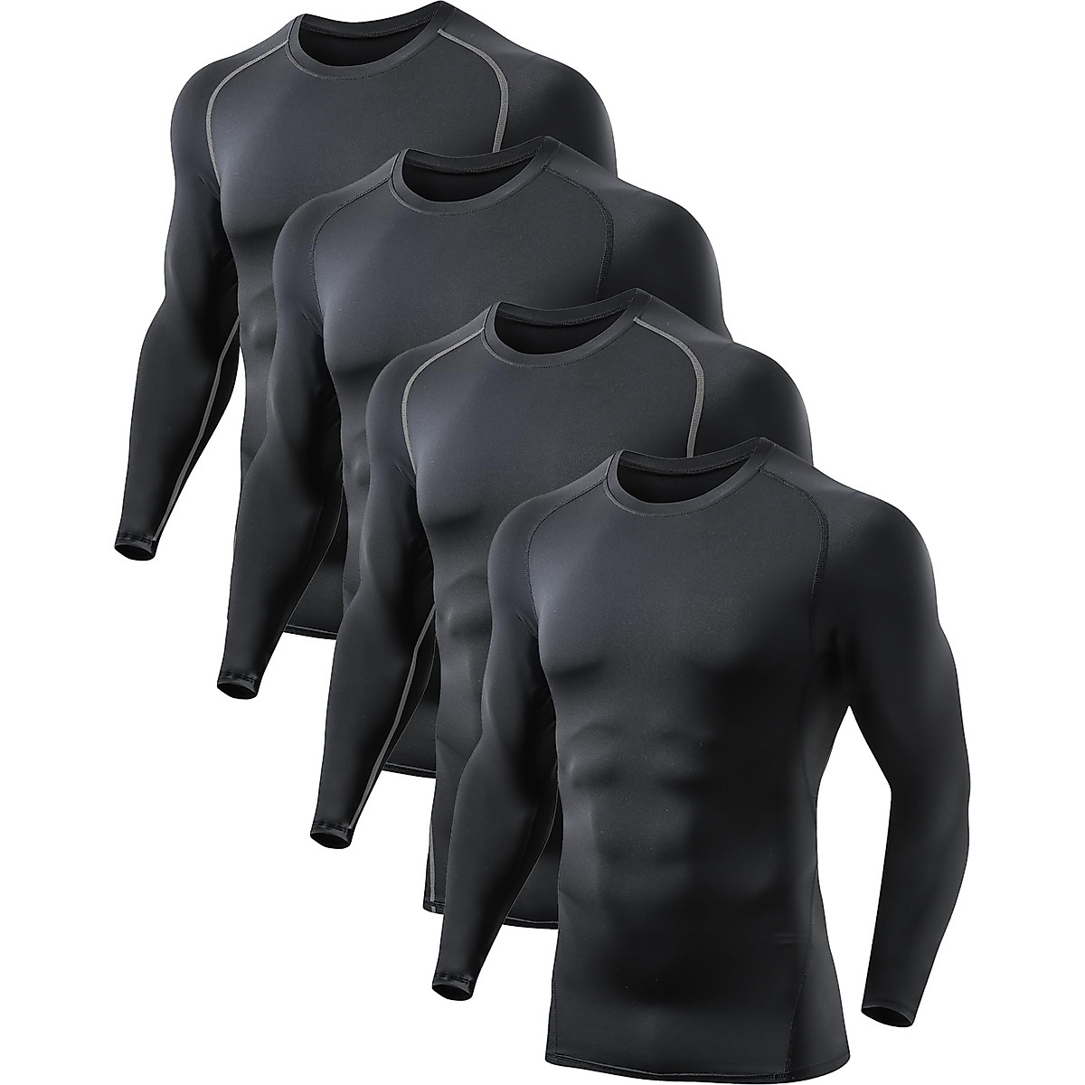 4 Pack Men's Compression Shirts Long Sleeve UPF SPF Rash Guard Workout Base Layer Undershirt Gear M