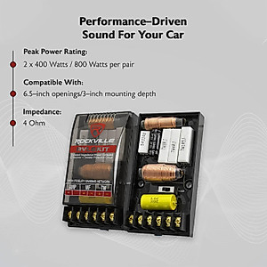 Rockville RVL6KIT 6.5" Component Car Speakers, 800W Peak/200W RMS, 4 Ohm, Aluminum Cone, 1" Silk Dome Tweeters, Perfect for High-Fidelity Car Audio