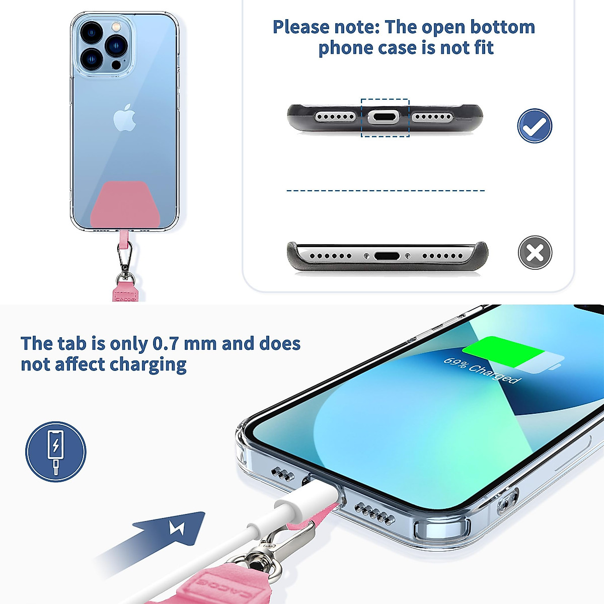 CACOE Phone Lanyard 2 Pack-1× Adjustable Neck Strap,1× Wrist Strap,4× Pads,Universal Crossbody Cell Phone Lanyards,Multifuctional Patch Phone Lanyards Compatible with Most Smartphones(Pink)