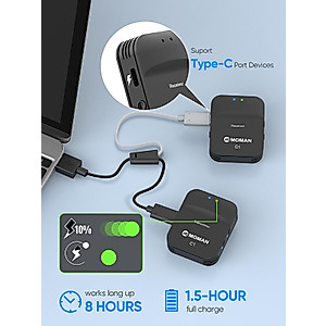 Moman Wireless Lavalier Microphone, 2.4GHz Compact Wireless Lapel Mic System with Noise Cancellation Transmission 8H Battery Life for DSLR Cameras/Smartphone/Tablet/Live Streaming (C1 Solo)