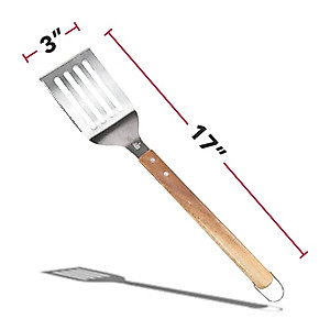 BBQ-AID 3 Piece Grill Set BBQ Accessories - Kitchen Tongs, Metal Spatula & Fork Utensils - Heavy Duty Stainless Steel Barbecue Grill Utensils for Outdoor Grill with Solid Sturdy Wood Handles